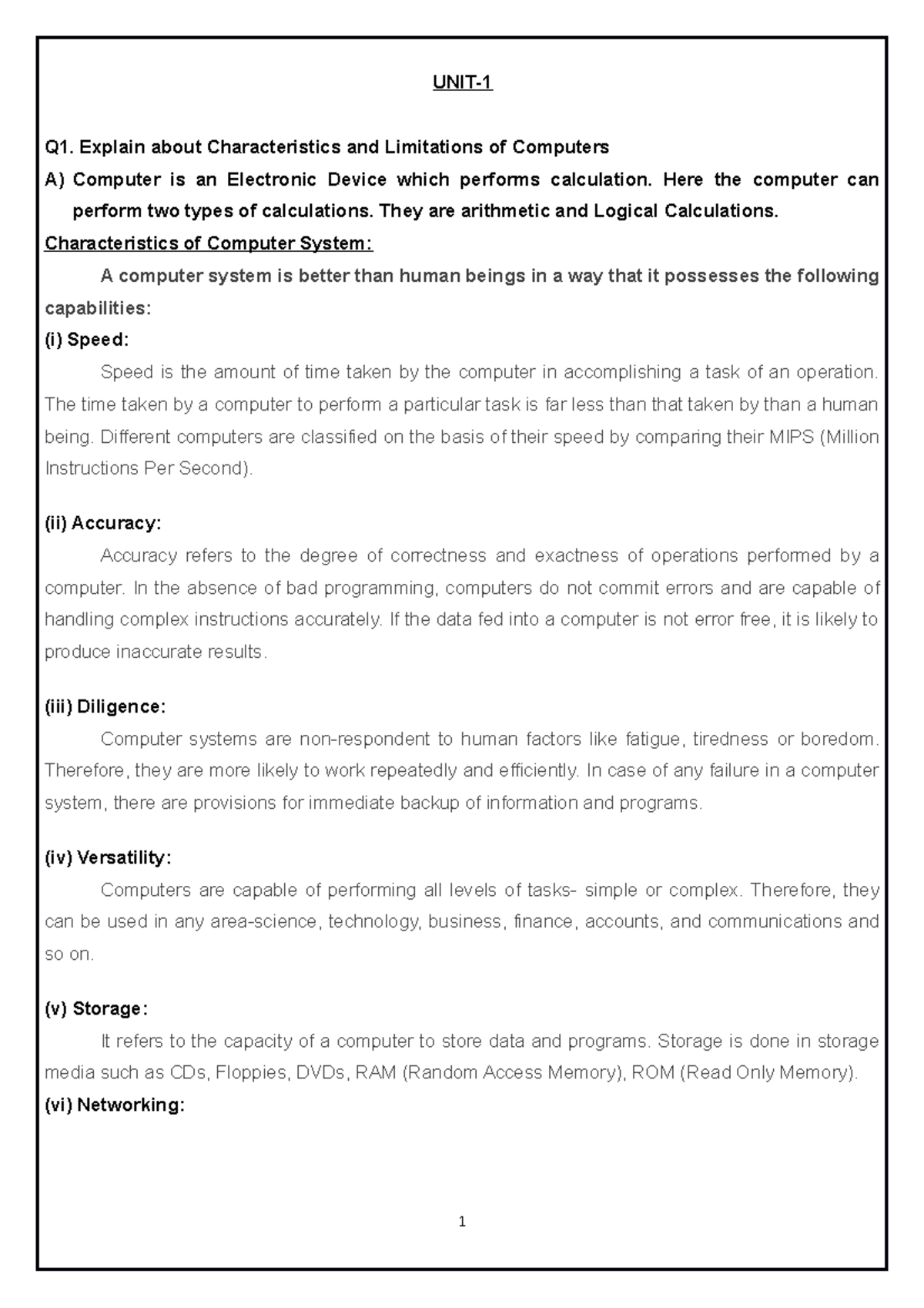 B.A( First YEAR(HPCA) - UNIT- Q1. Explain about Characteristics and ...