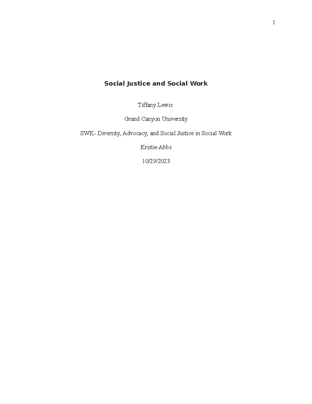 SWK 330 Social Justice and Social Work Topic 1 Assignment - Social ...