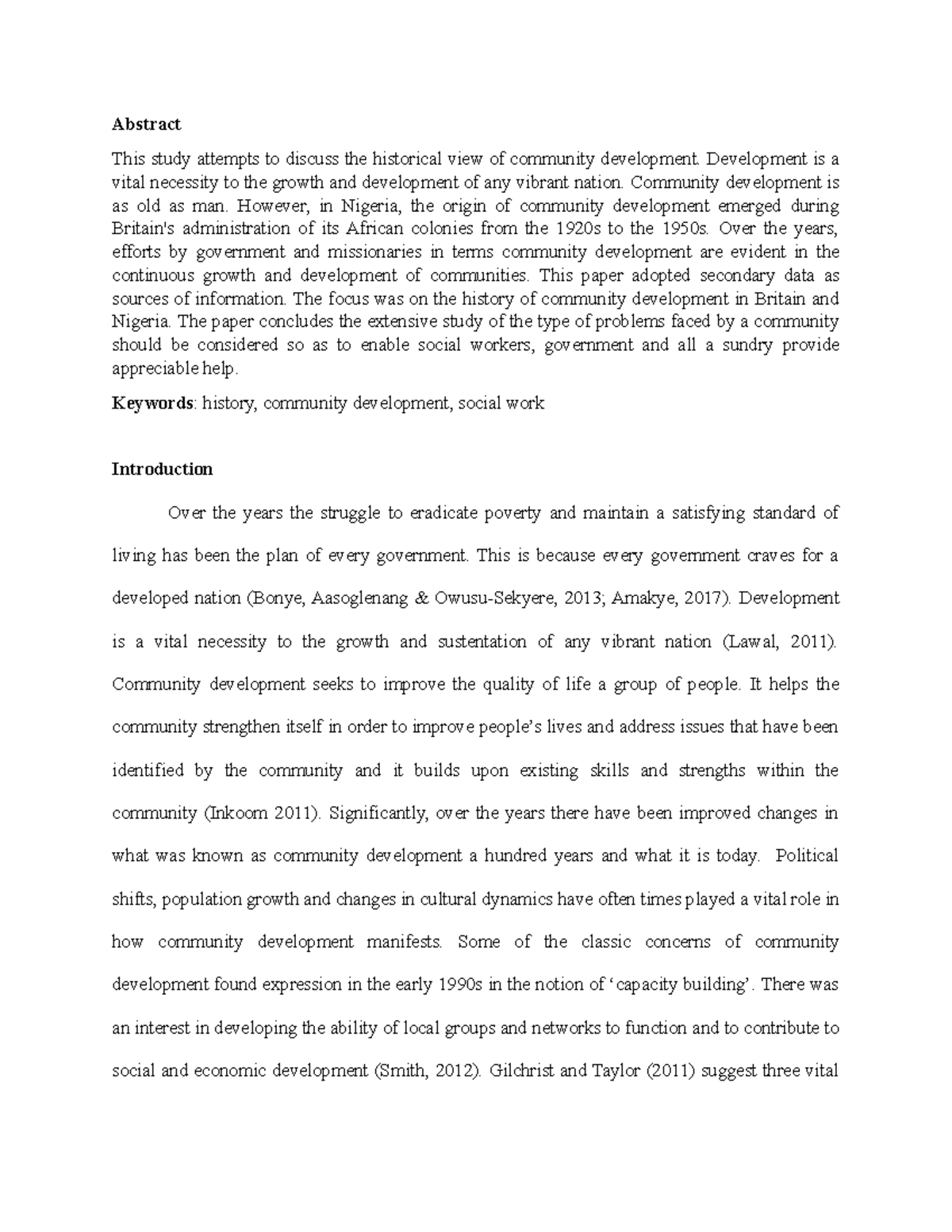 History of community development - Abstract This study attempts to ...