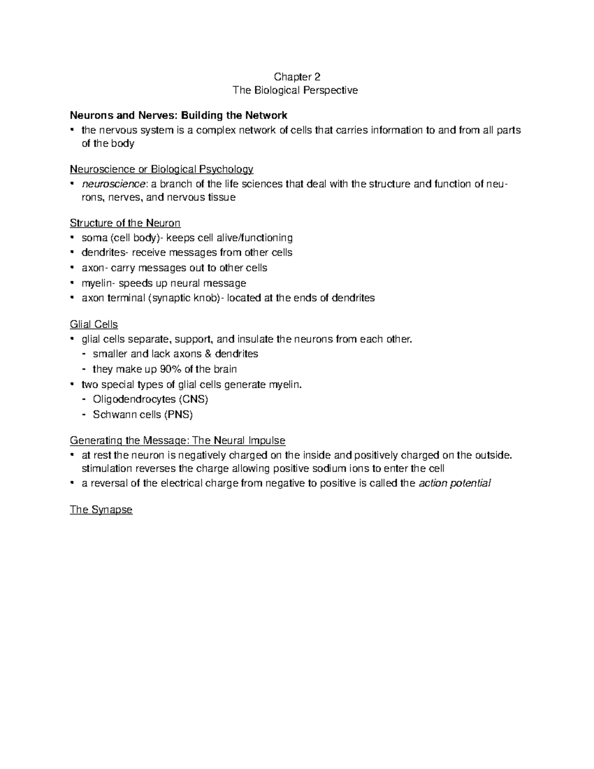 Chapter 2- The Biological Perspective - Chapter 2 The Biological ...