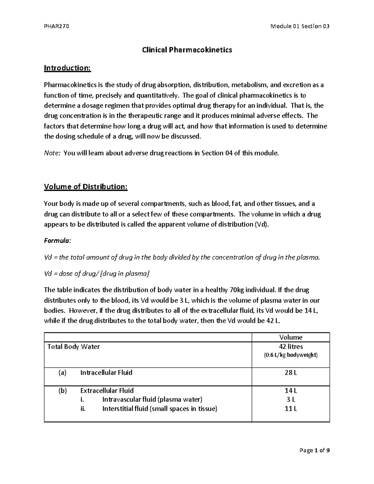 DBMS Notes - Module 01 Section 03 Clinical Pharmacokinetics - Clinical ...