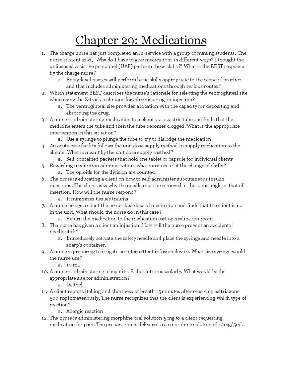 Prep U Chapter 29 QA - Mrs. Lipsmeyer - Chapter 29: Medications The ...