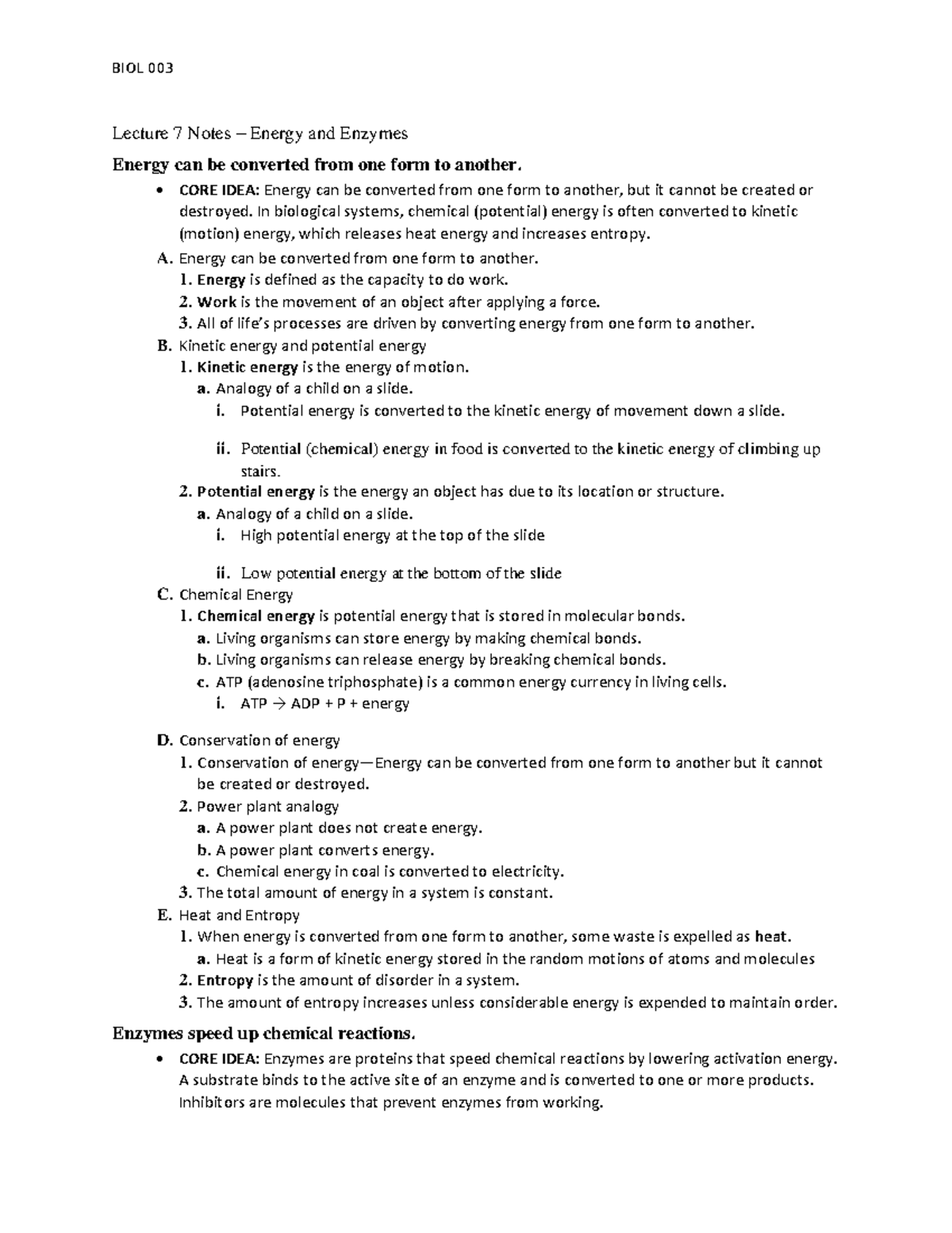 Lecture 7 Notes - Mr. Hernandez intro to biology 003. - BIOL 003 ...