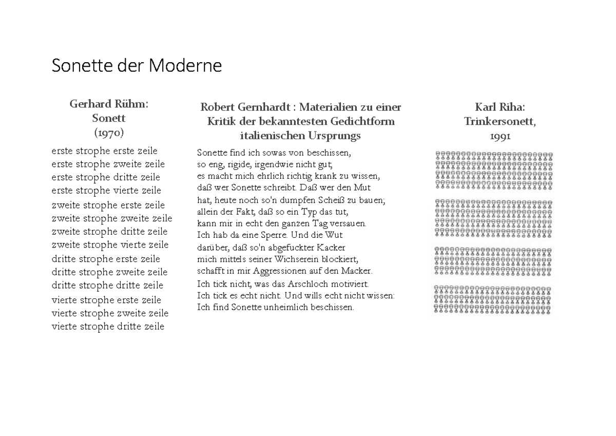 Lyrik-4-Sonette der Moderne - Sonette der Moderne Gerhard R ̧hm: Sonett ...
