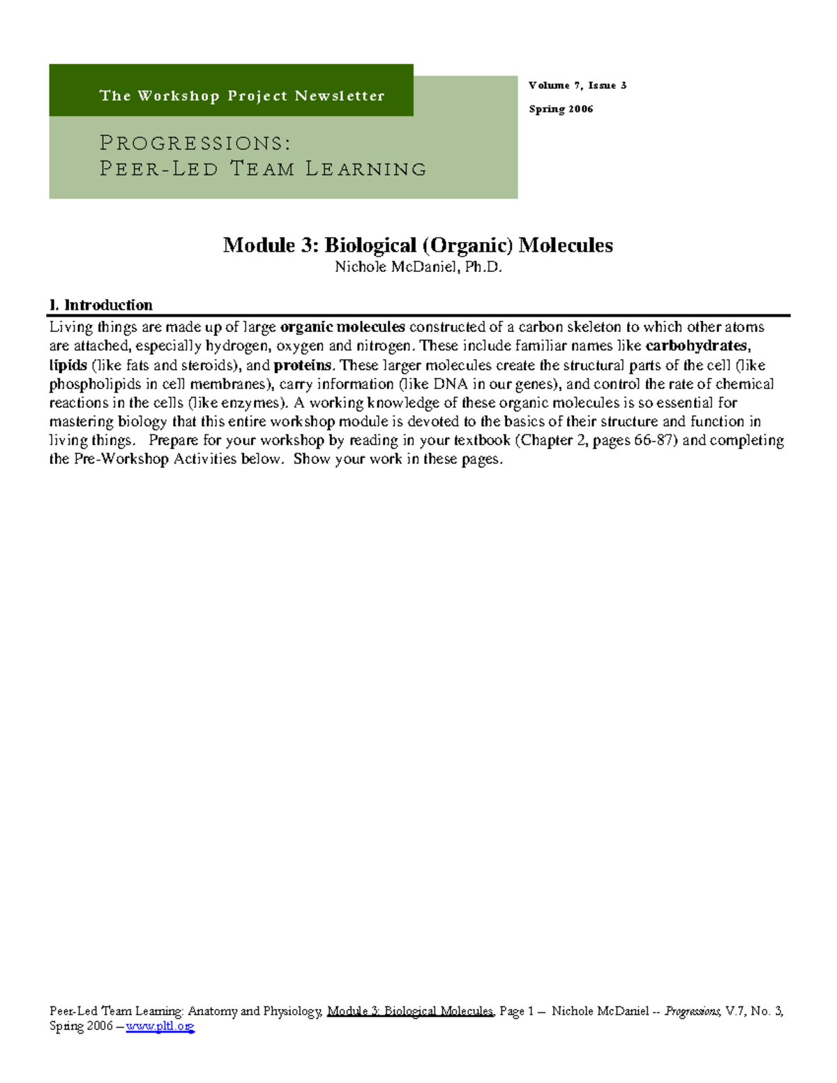 Biological molecules - lab handout - Peer-Led Team Learning: Anatomy ...