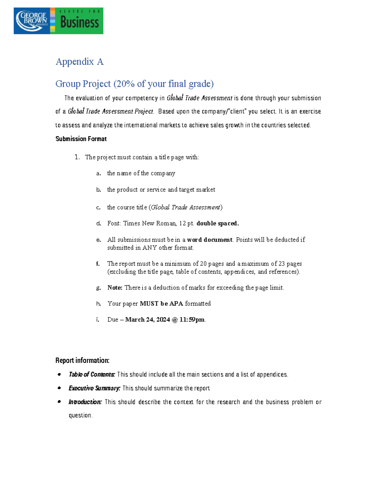 MGMT1035 Assignment - Appendix A Group Project (20% of your final grade ...