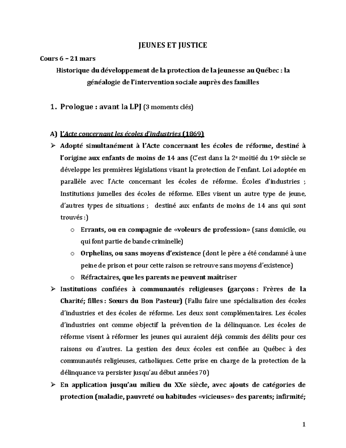 Jeunes et justice - Notes de cours 1,2,3,4,5 - JEUNES ET JUSTICE Cours ...