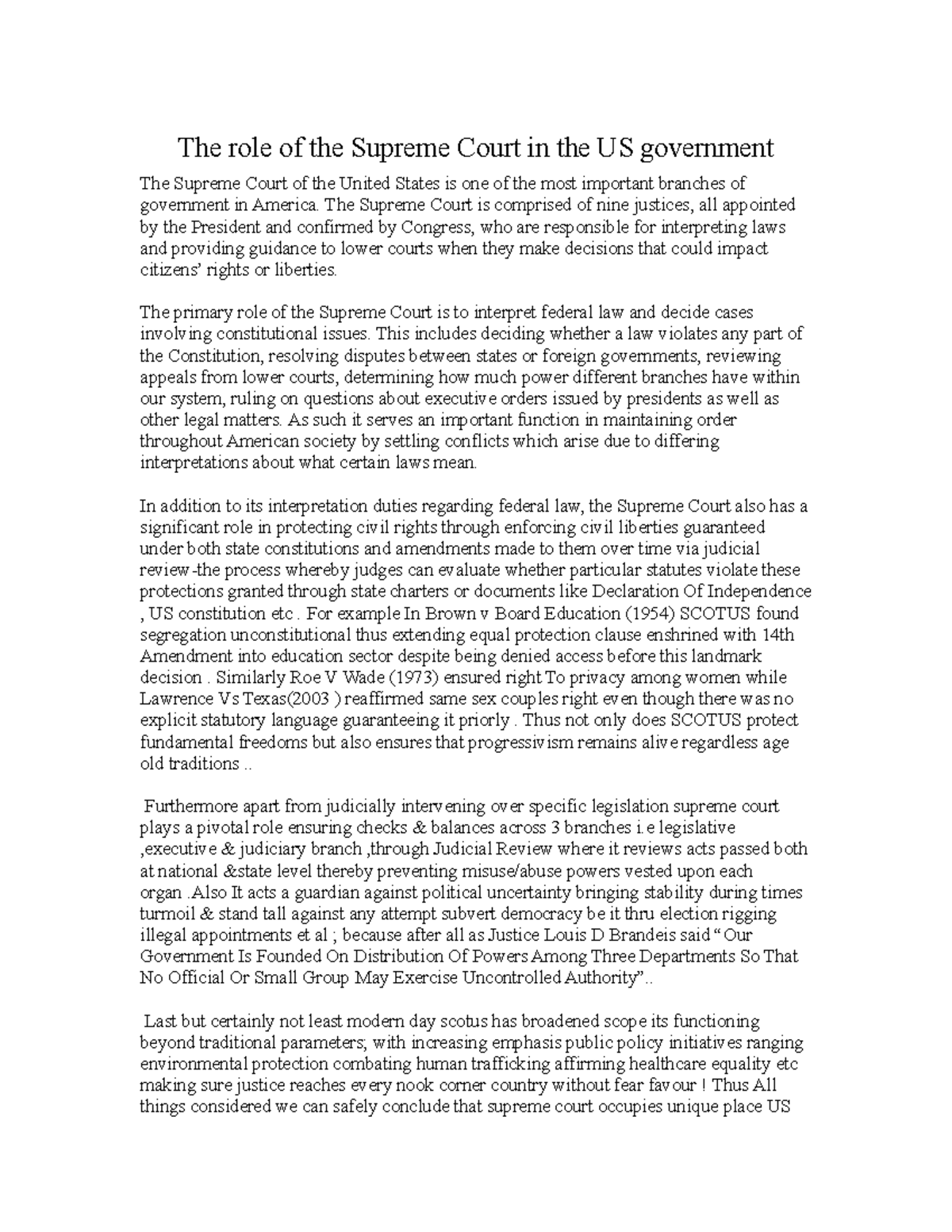 The role of the Supreme Court in the US government - The Supreme Court ...