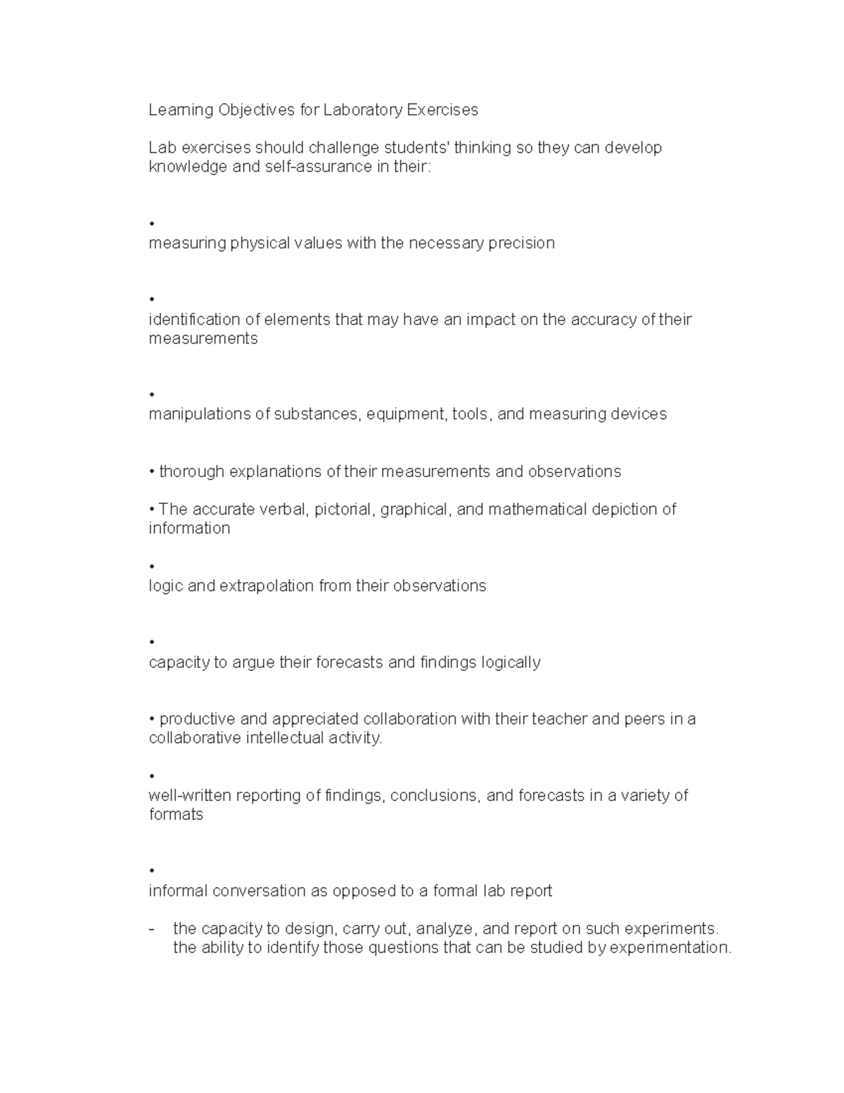 Physics - GOODLUCK - Learning Objectives for Laboratory Exercises Lab ...