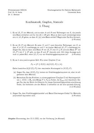 01 Übungsblatt - Kombinatorik Graphen Matroide - Wintersemester 2022/23 ...