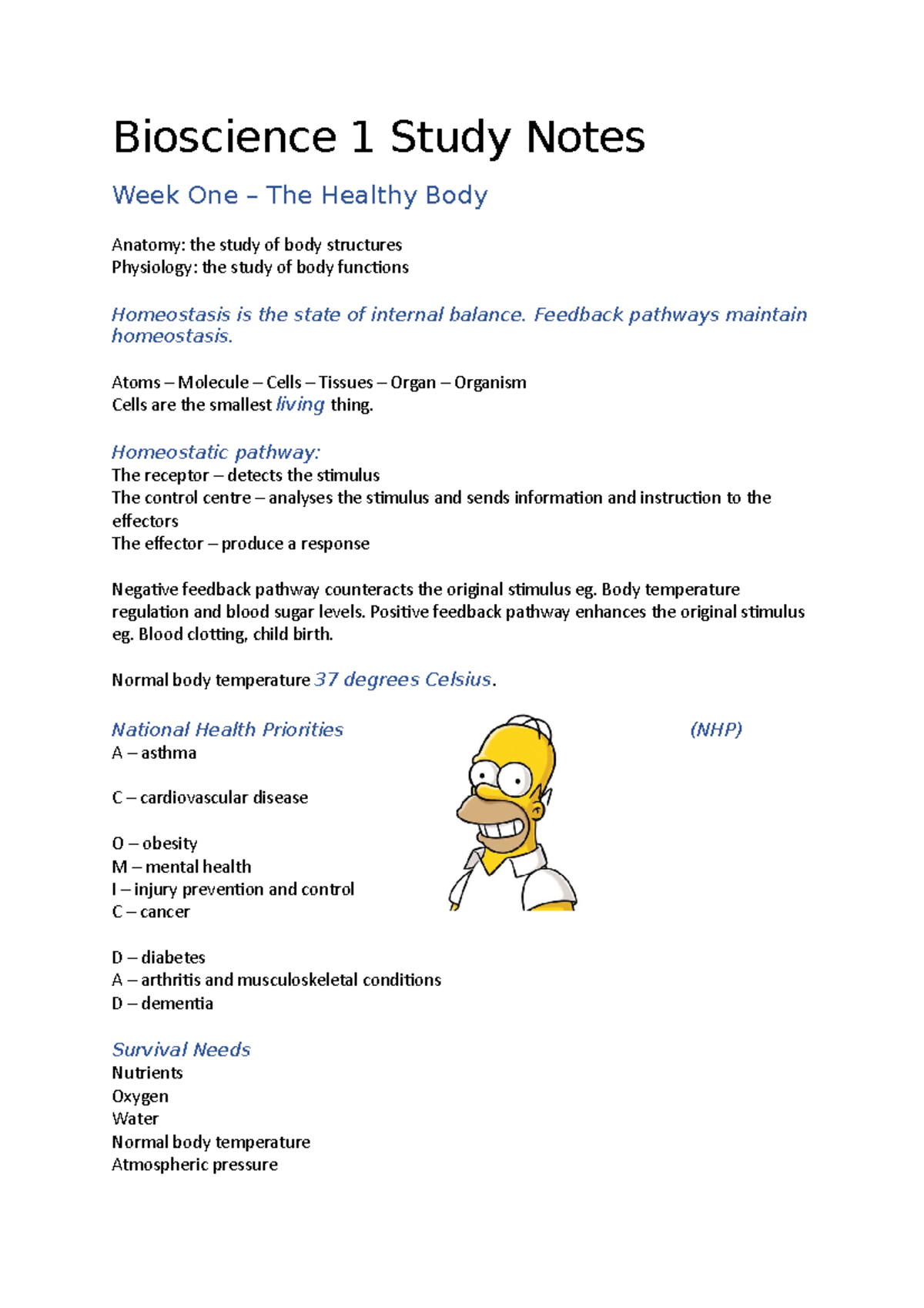 Bioscience 1 Study Notes - Bioscience 1 Study Notes Week One – The ...