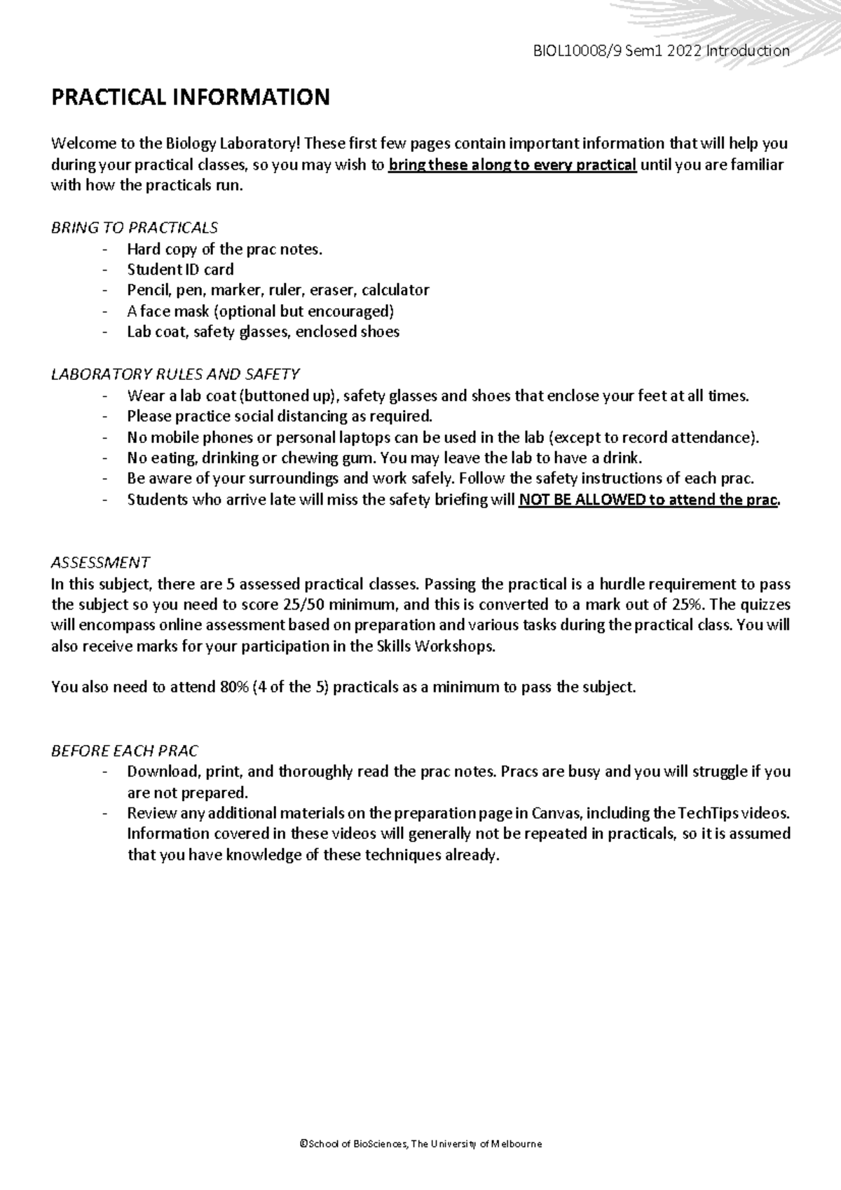 2022 BIOL10008 S1 Practical 1 Student Notes - BIOL10 00 8/9 Sem1 2022 ...