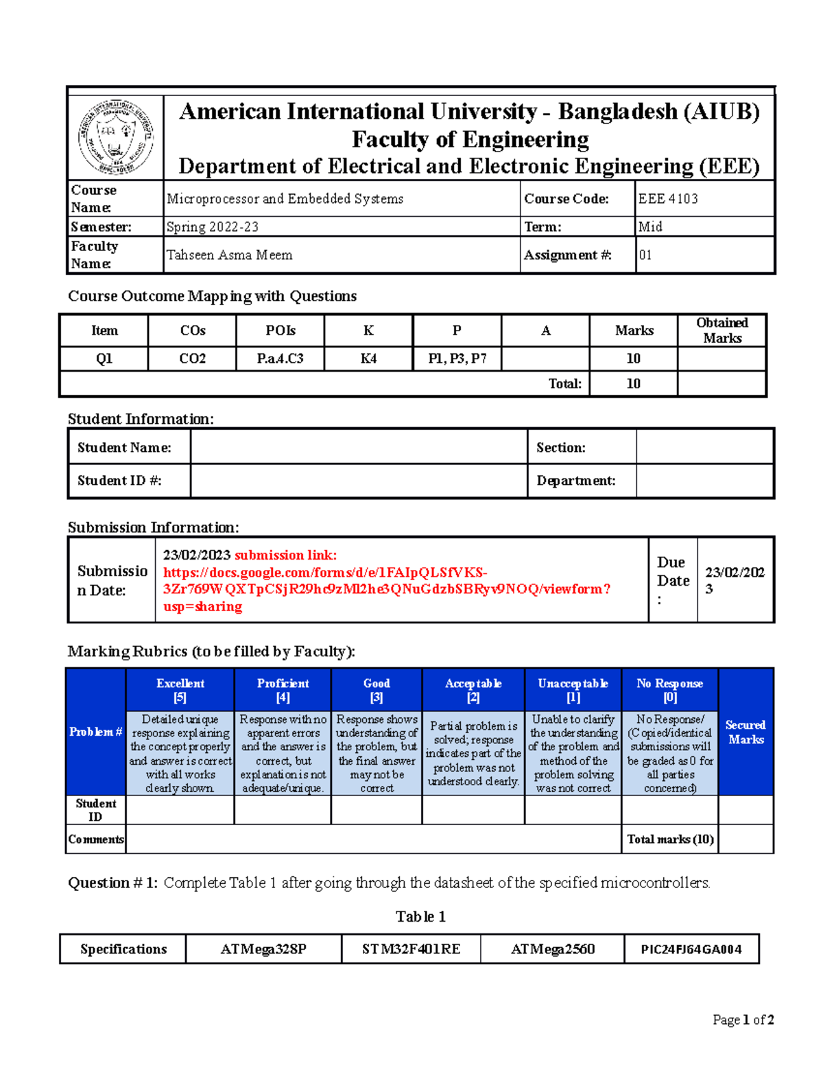 Midterm Assignment 1 - American International University - Bangladesh ...