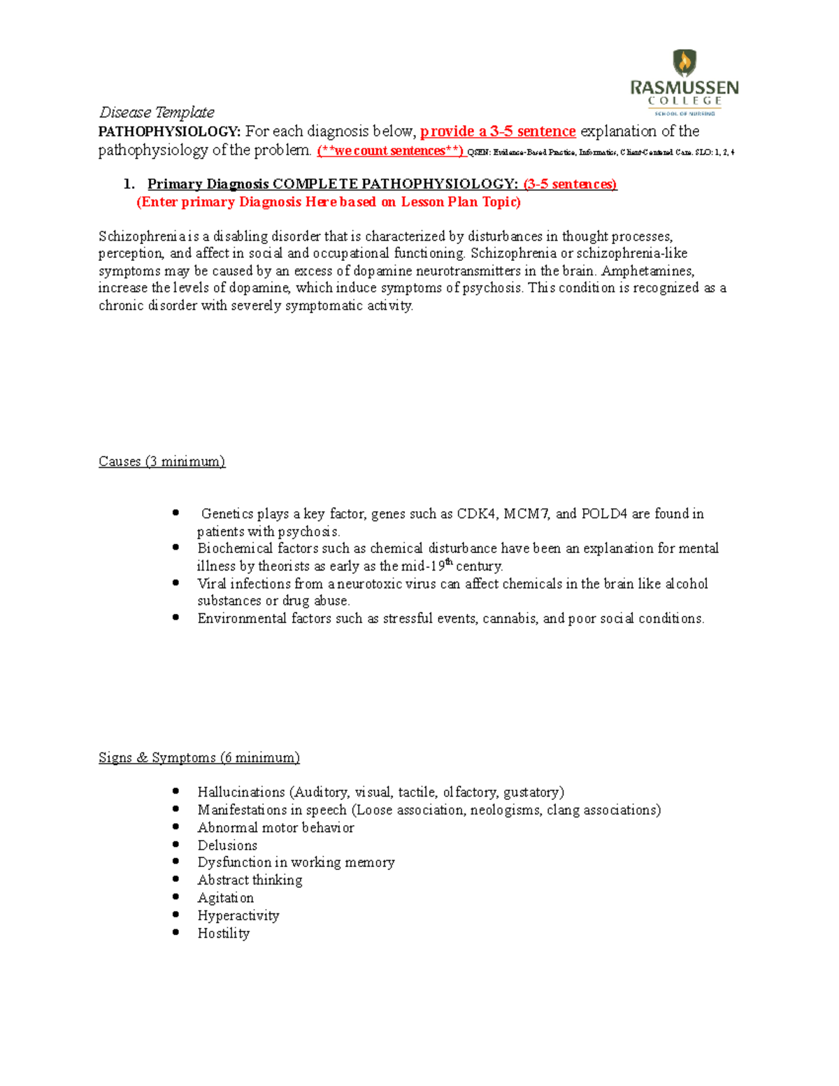 Schizophrenia Disease Template - Disease Template PATHOPHYSIOLOGY: For ...