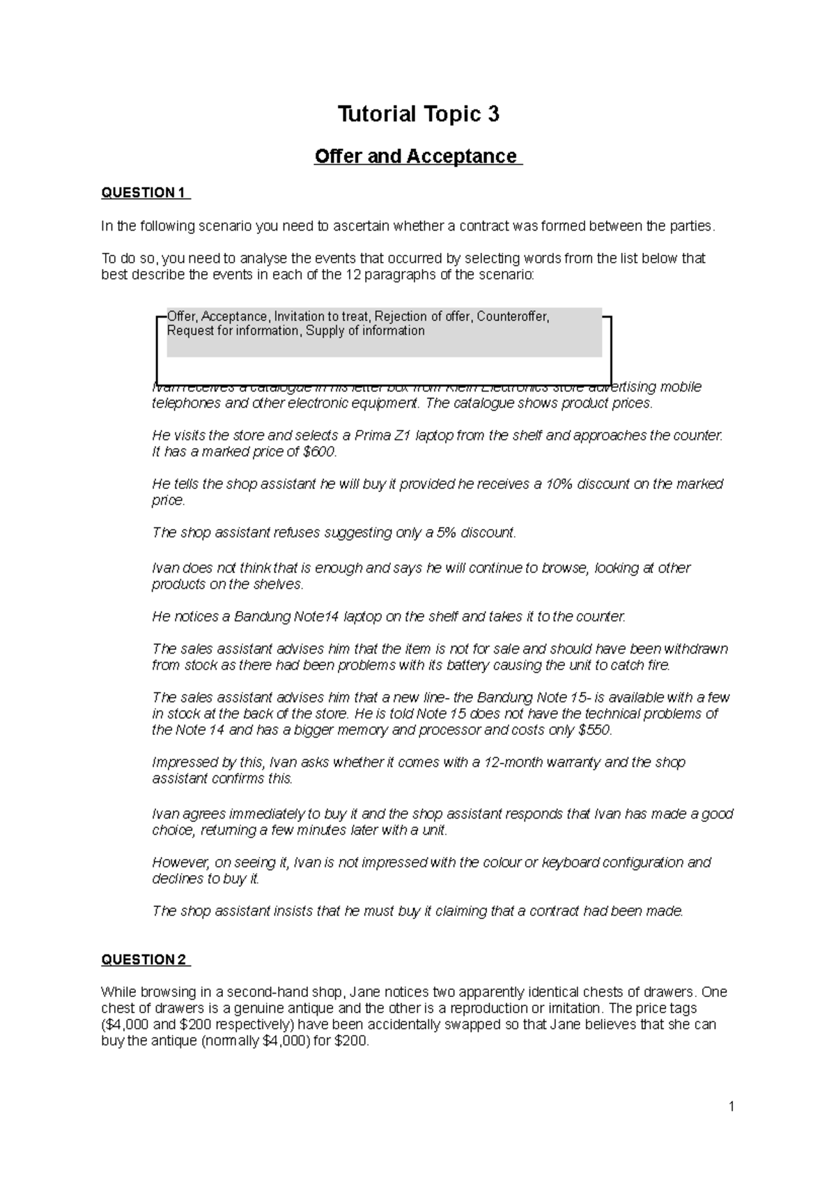 Tutorial Topic 3 Week 4 - Good for exam revision. Excellent questions ...