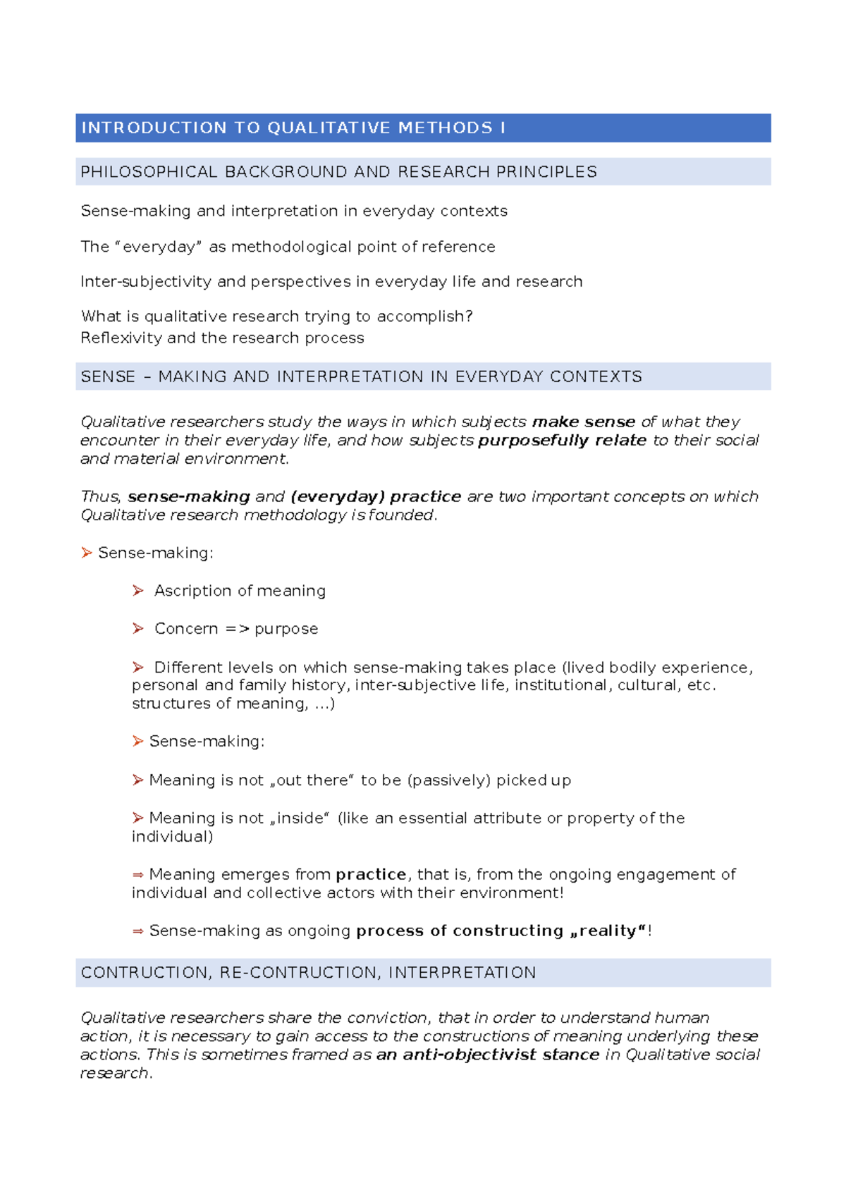 Introduction TO Qualitative Methods I - INTRODUCTION TO QUALITATIVE ...
