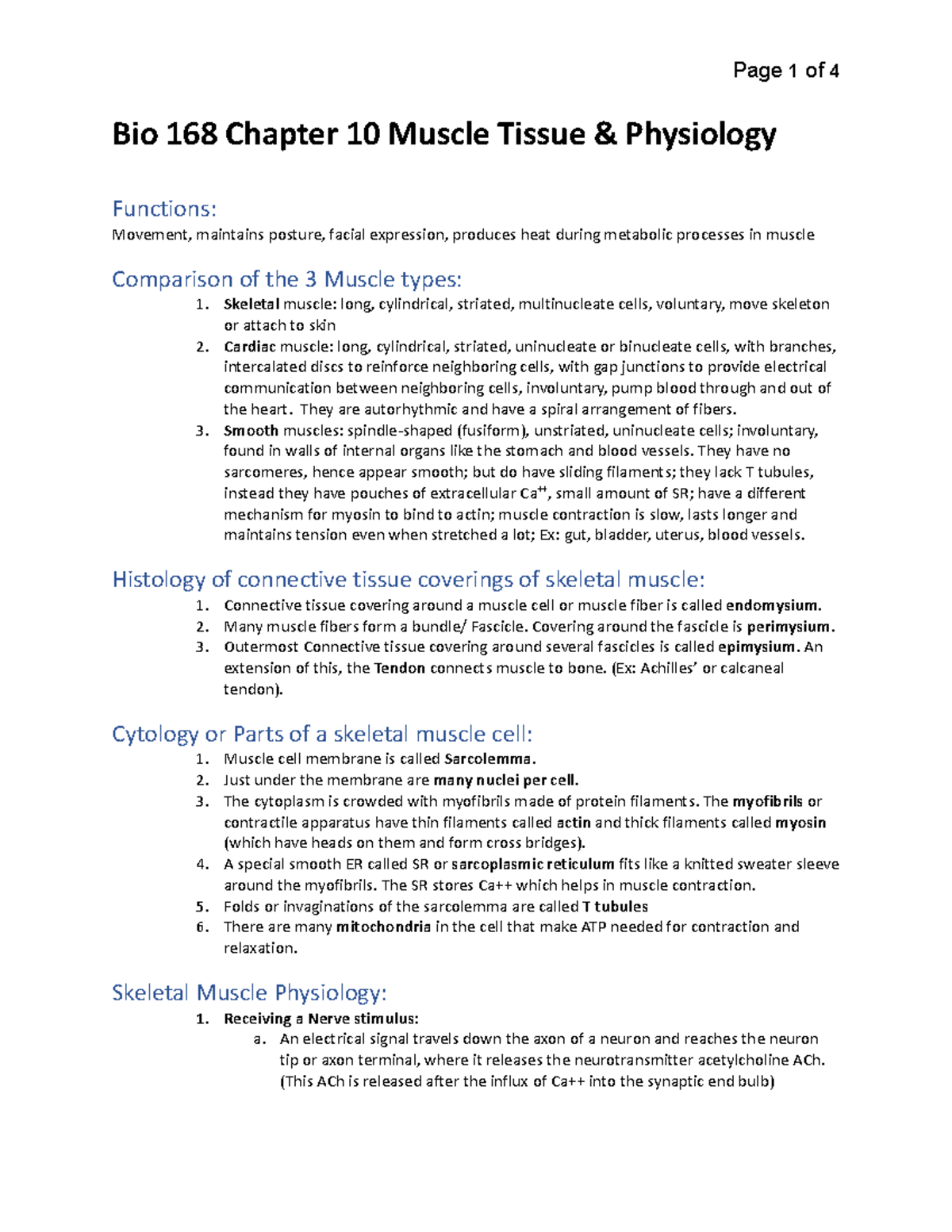 Chapter 10 Muscle Tissue Physiology - Biology - Bio 168 Chapter 10 ...