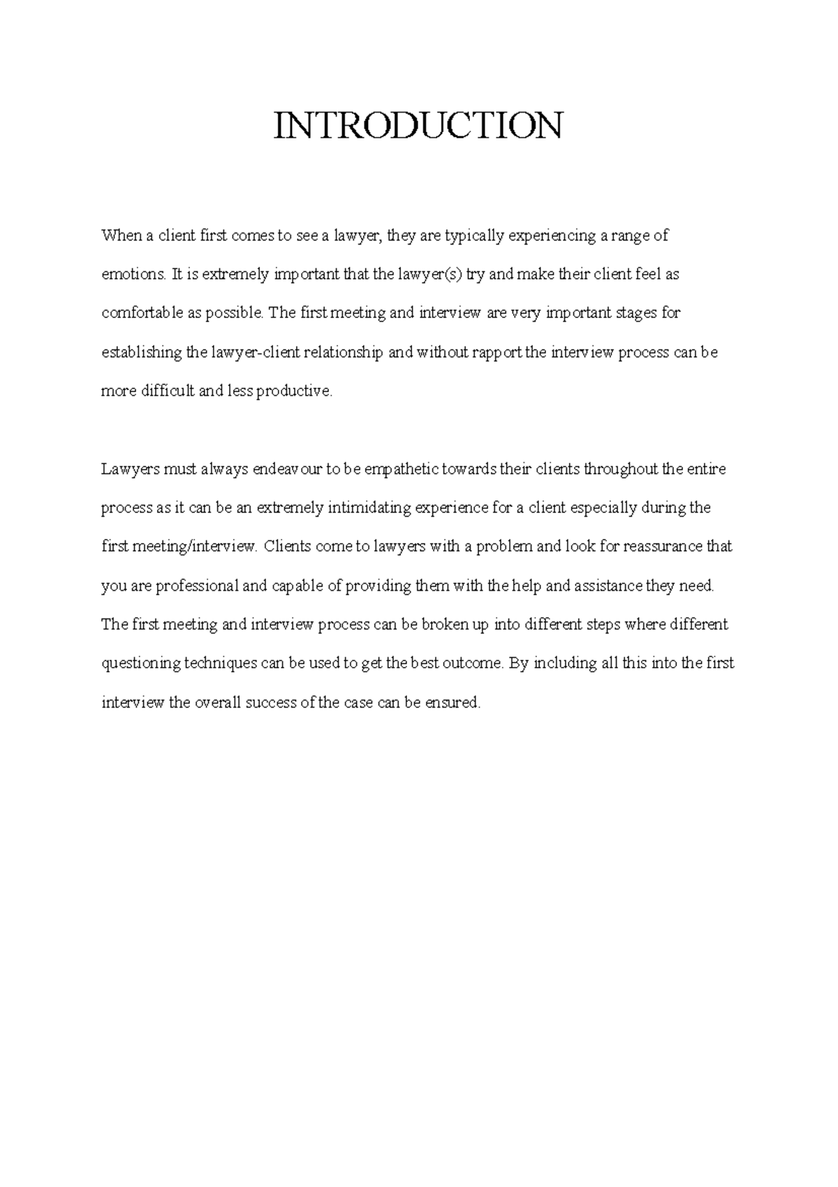 Legal skills assignment 2 finished - INTRODUCTION When a client first ...