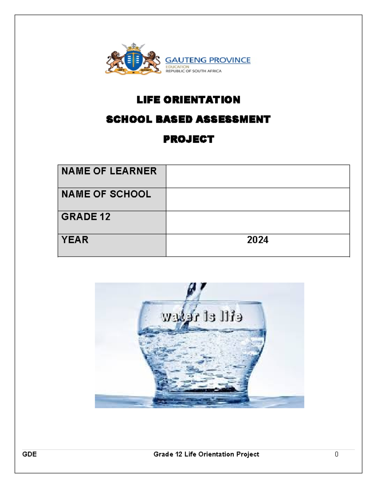 2024 Grade 12 Project Replacement - English - LIFE ORIENTATION SCHOOL ...