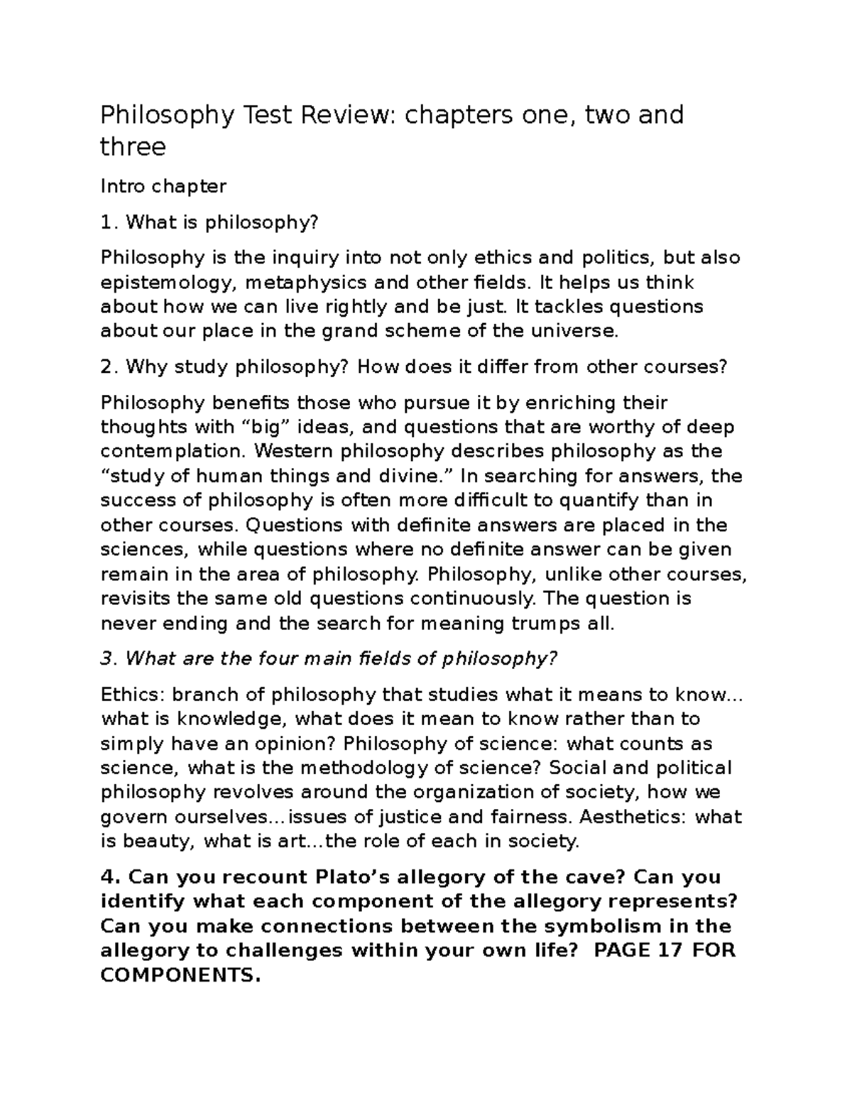 Philosophy Test Review CH 1, 2, 3 - Philosophy Test Review: chapters ...