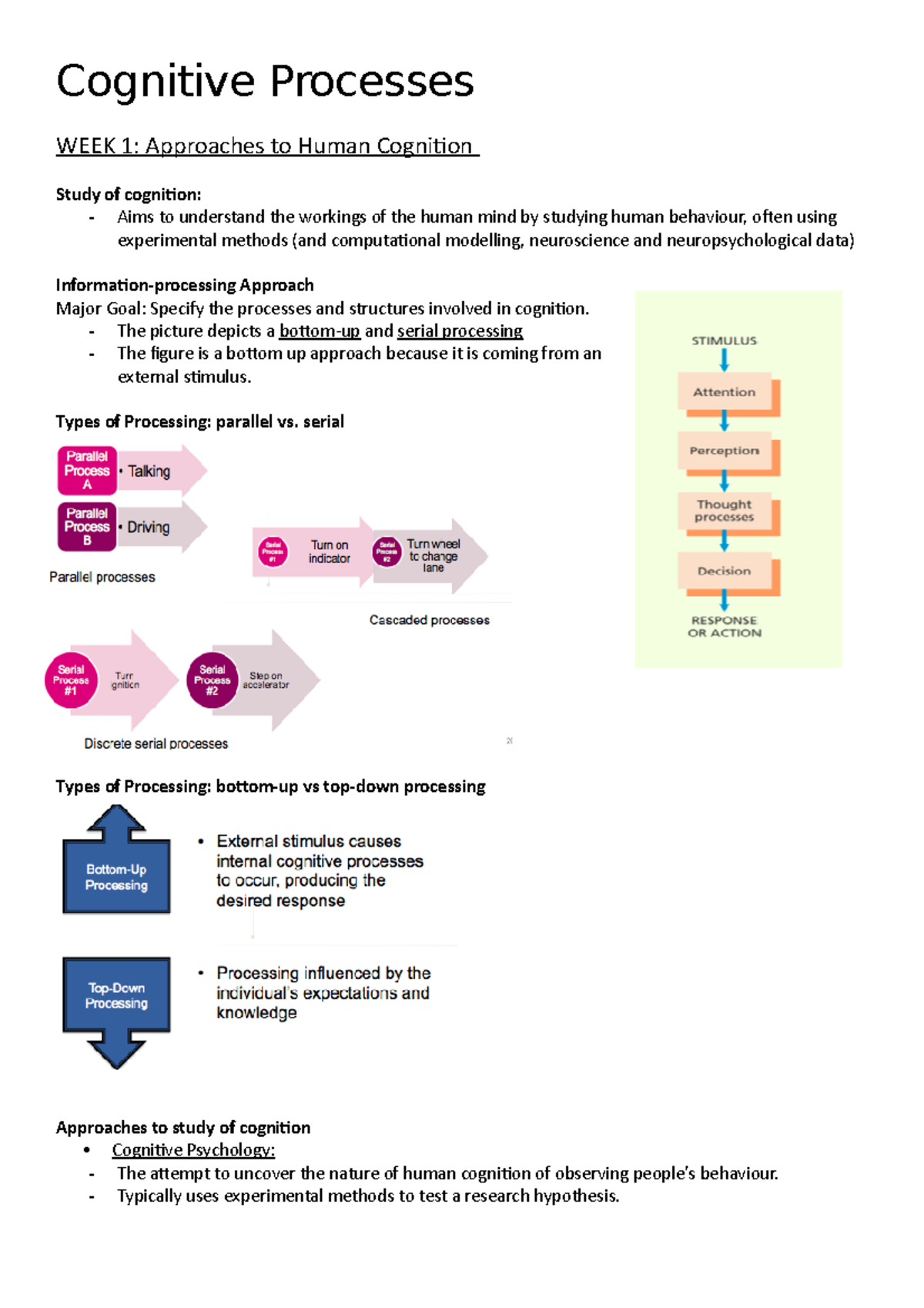 Psyu2246 full lecture notes - Cognitive Processes WEEK 1: Approaches to ...