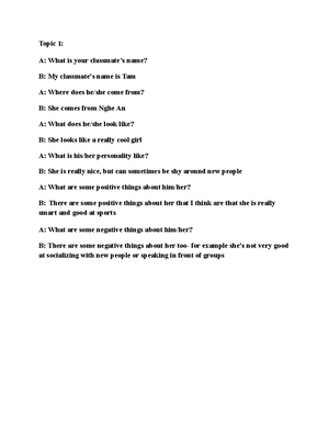 Topic 7C1 - Write - Topic 7C: A: Hi partner. How are you? B: Oh, hi. I ...