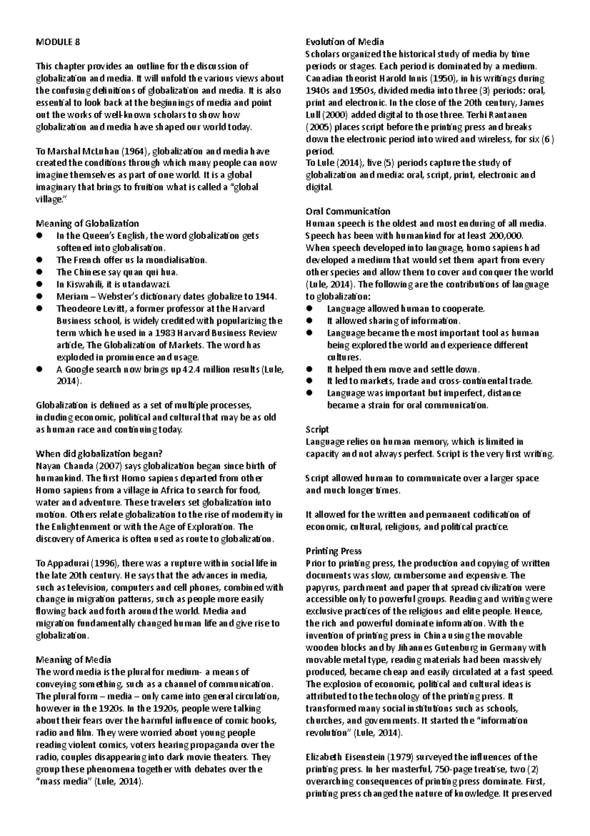 ZGE1102 BBC Module 8 Lecture Notes - MODULE 8 This chapter provides an ...