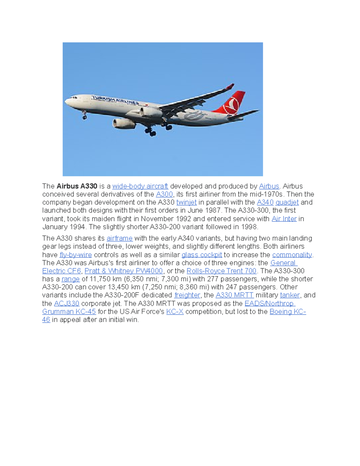Airbus A330 - notes - The Airbus A330 is a wide-body aircraft developed ...