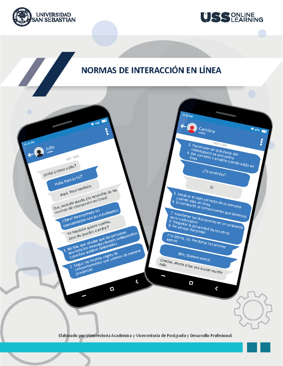 HRNormas de interacción en línea - 10:30 AM 85% Julio online °Hola! øcÛmo est·s? Hola, bien øy t ...