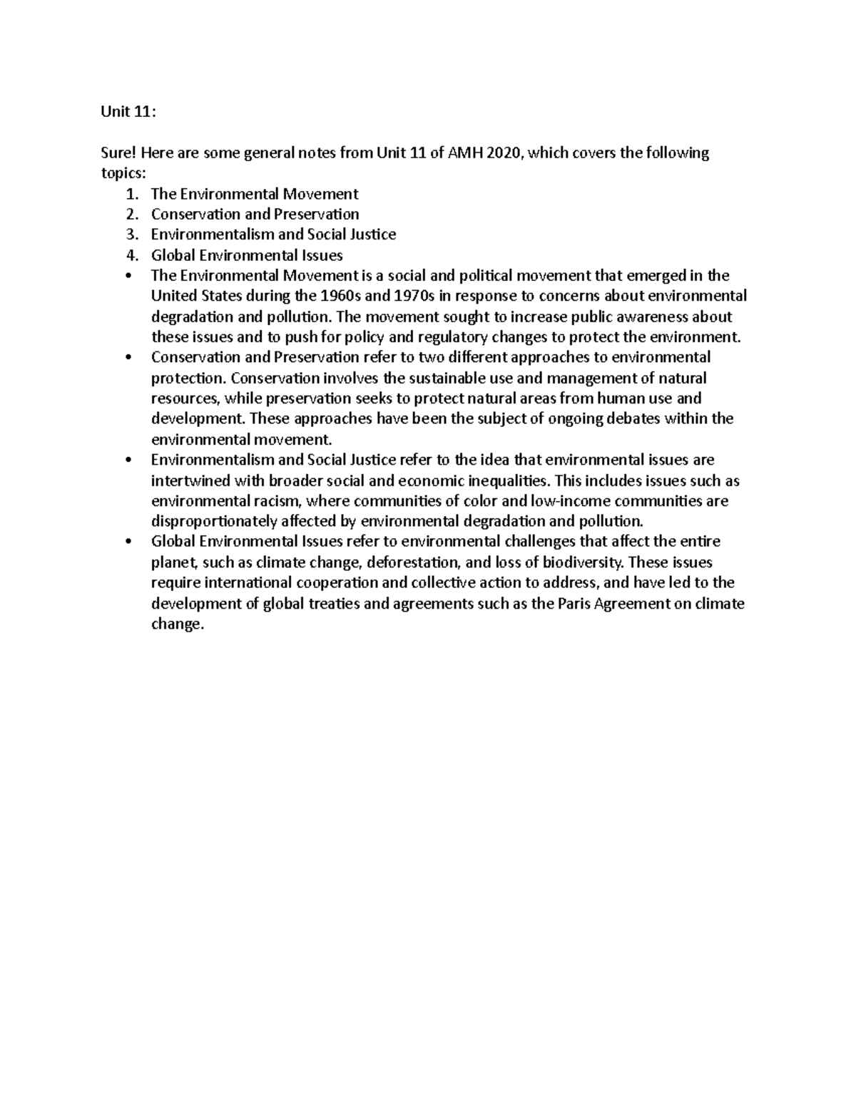 Unit 11 Notes AMH - Unit 11: Sure! Here are some general notes from ...