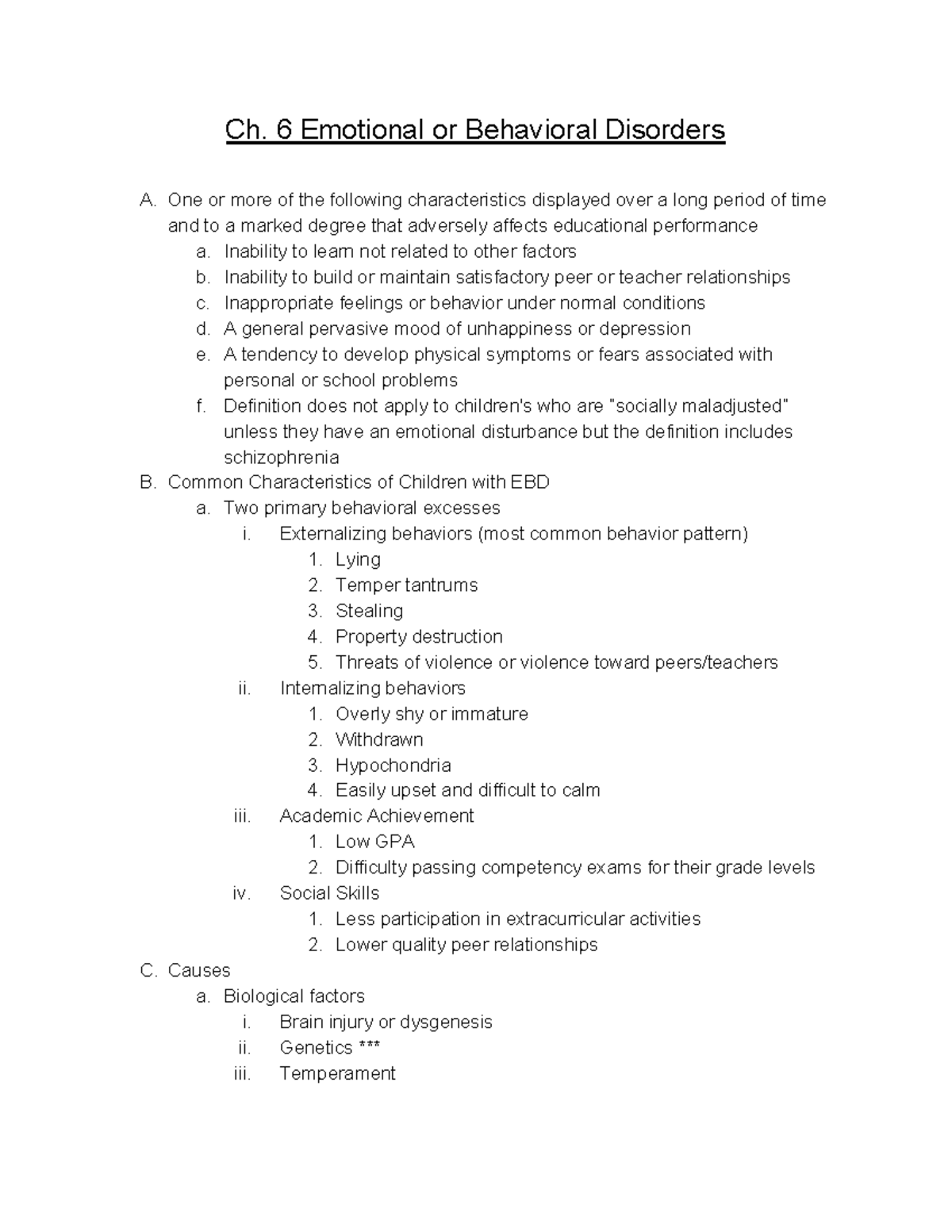 Emotional or Behavioral Disorders - Ch. 6 Emotional or Behavioral ...