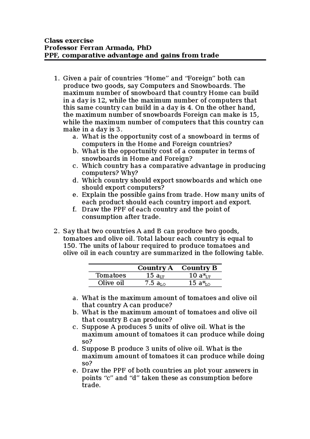 Comparative advantage PPF class practice-2 - Class exercise Professor ...