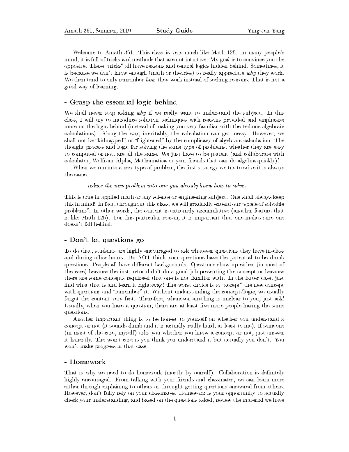 Amath 351 - Study. Quide - Amath 351, Summer, 2019 Study Guide Ying-Jen ...