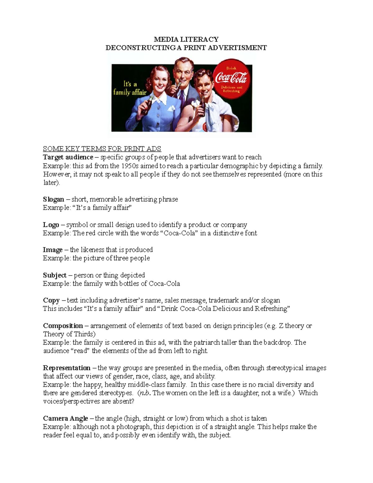 Media Literacy: Deconstructing a Print Advertisement and Persuasive ...