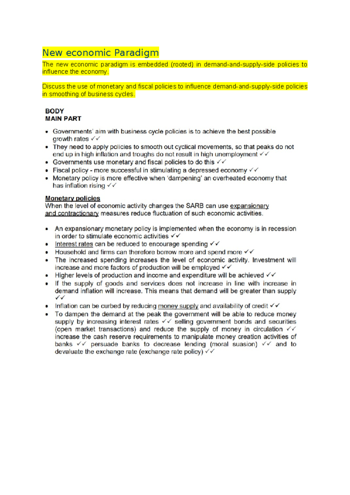 June2024 - Requirered essays for exam - New economic Paradigm The new ...