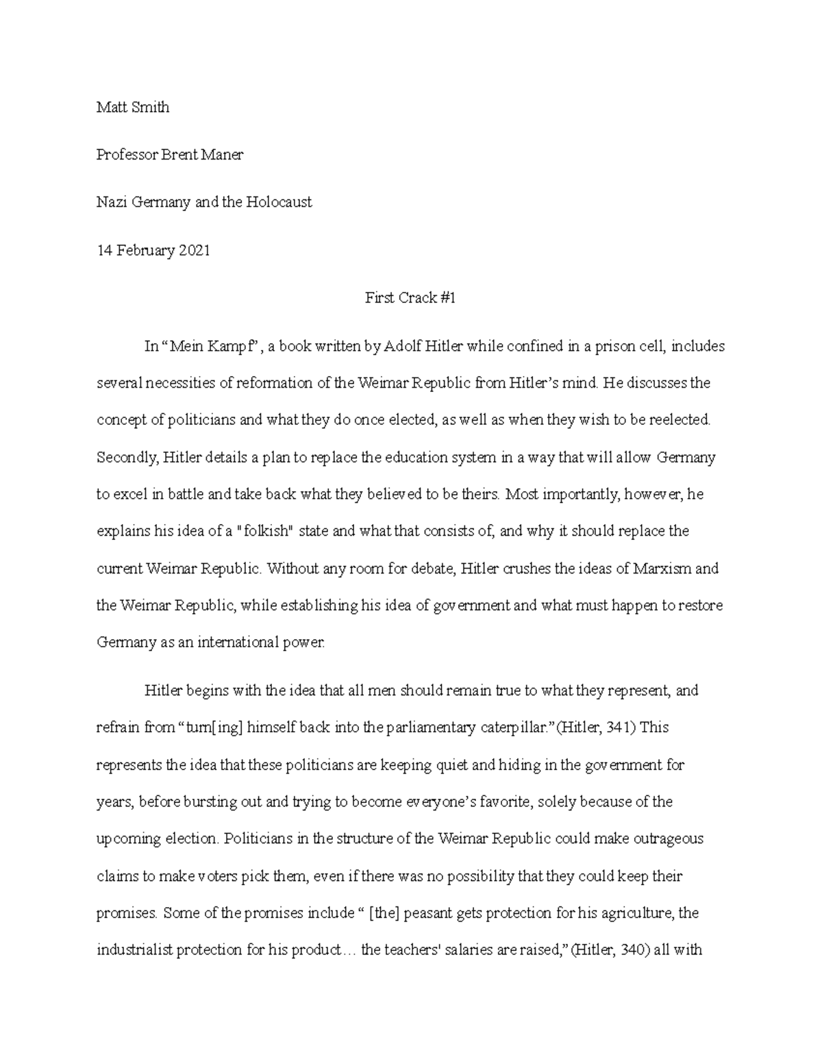 First Crack 1 - Grade: A - Matt Smith Professor Brent Maner Nazi ...