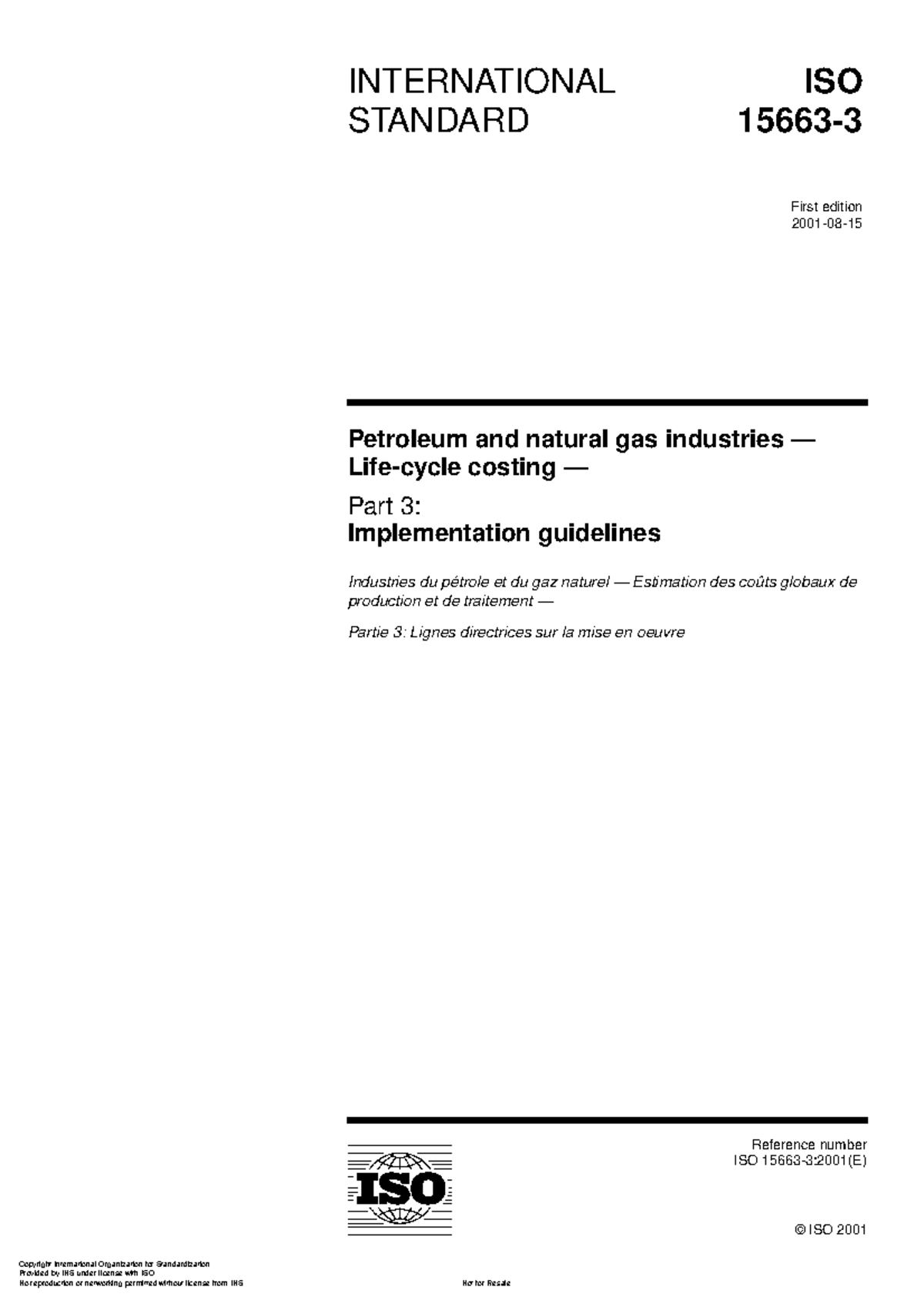 ISO 15663-3 - Normas de gestión - INTERNATIONAL STANDARD ISO 15663- First edition 2001-08 ...