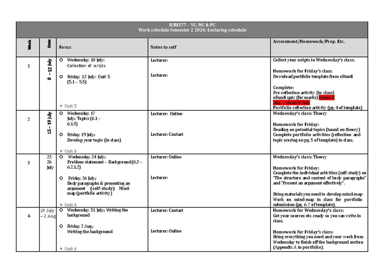 iuri 377 semester 2 lecturing schedule 2024 - IURI377 – VC, MC & PC ...