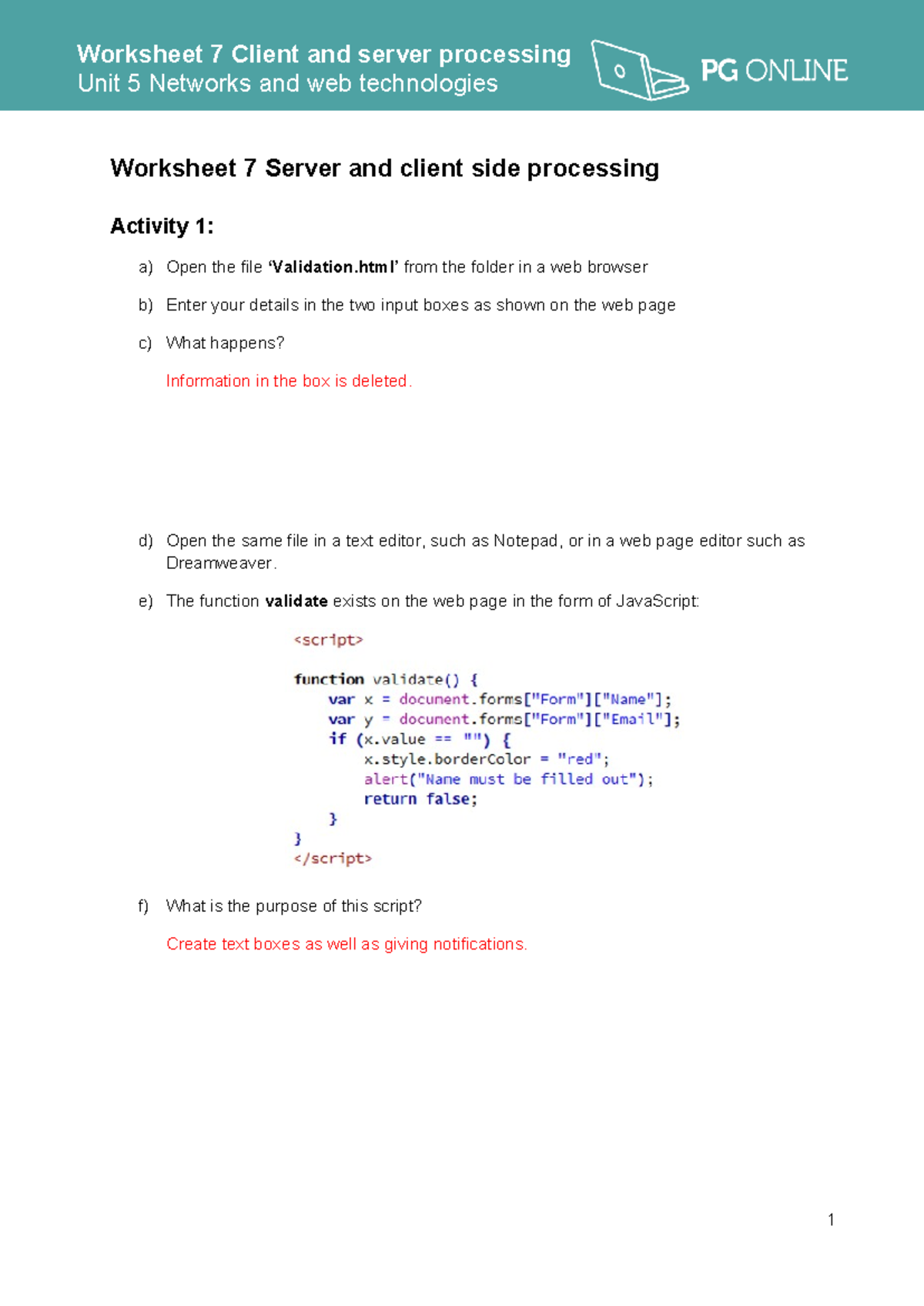 Networks Worksheet 7 Client Server And Peer To Peer Worksheet 7 Client And Server Processing
