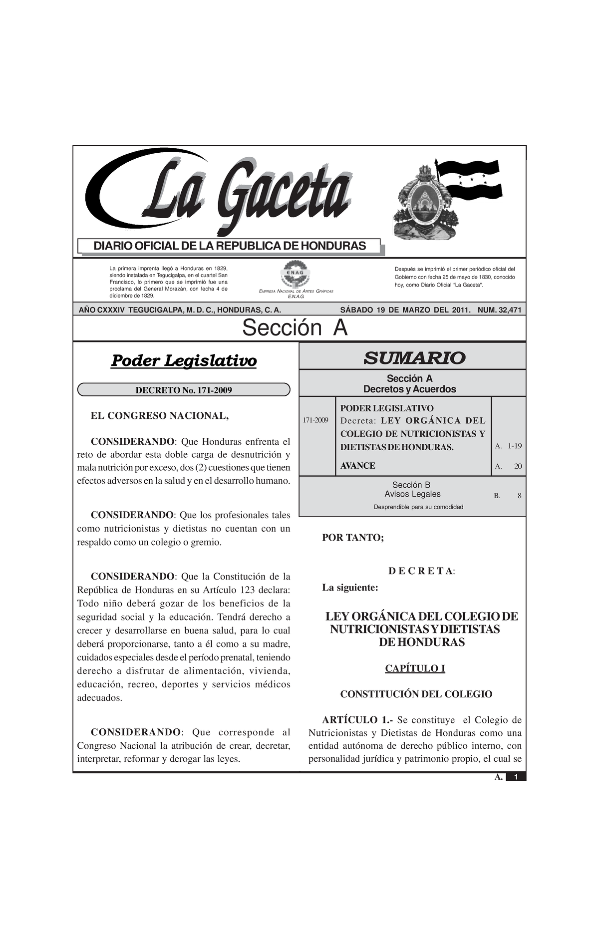 Ley Organica CNDH - 1 La Gaceta REPÚBLICA DE HONDURAS - TEGUCIGALPA, M. D. C., 19 DE MARZO DEL ...