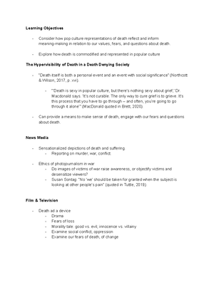 Thanatology notes 1025B - Thanatology notes 1025B Intro to Thanatology ...