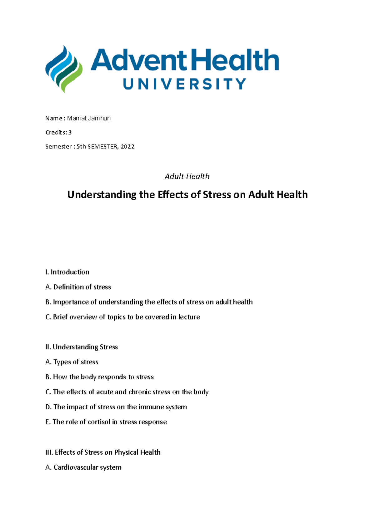 Understanding the Effects of Stress on Adult Health - Introduction A ...