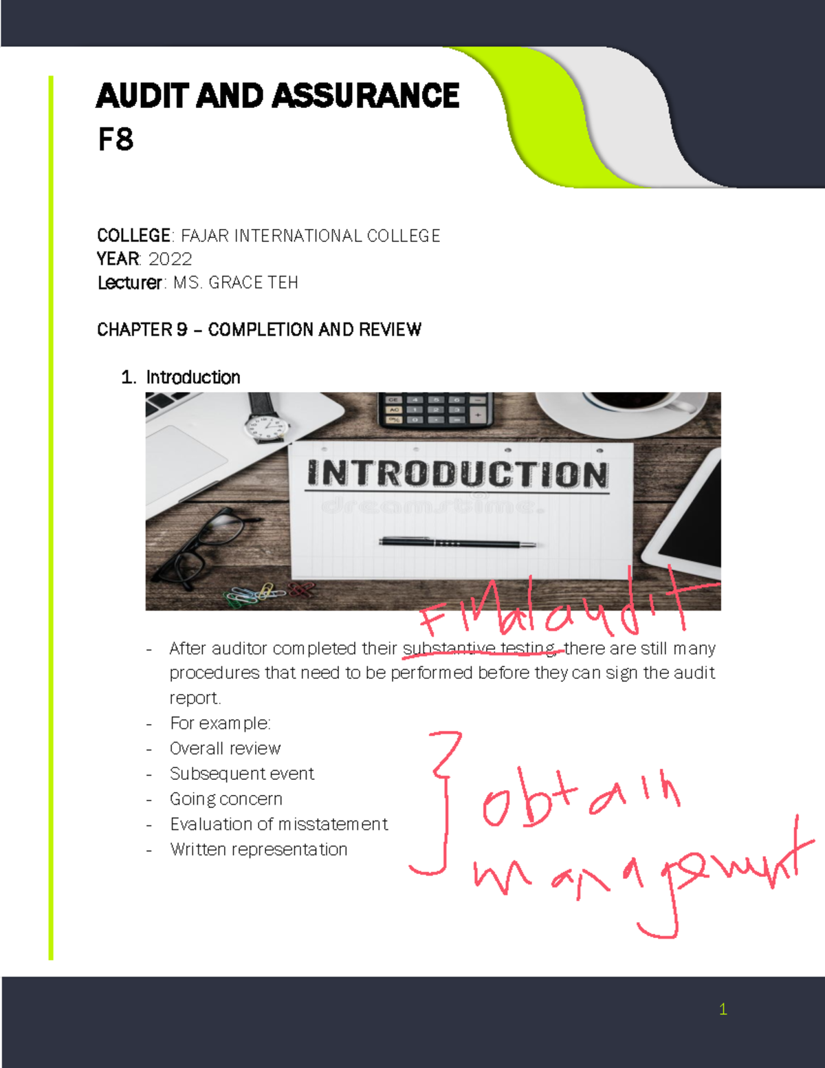 F8 - C9 - ...... - AUDIT AND ASSURANCE F COLLEGE: FAJAR INTERNATIONAL ...