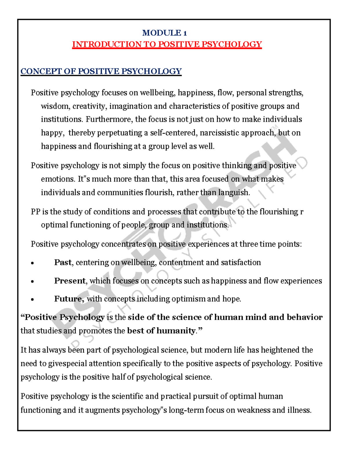 ECP- 6th Sem Positive Psychology - MODULE 1 INTRODUCTION TO POSITIVE ...
