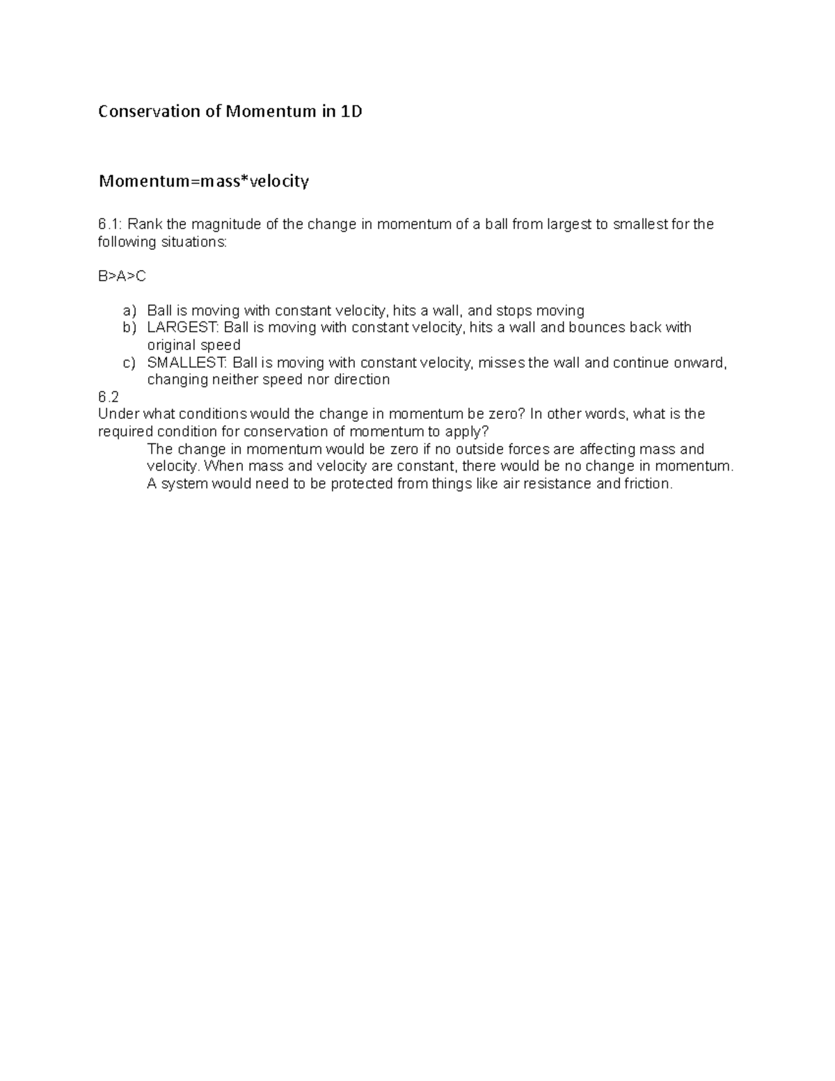 Conservation of Momentum in 1D Pre-Lab - Conservation of Momentum in 1D ...