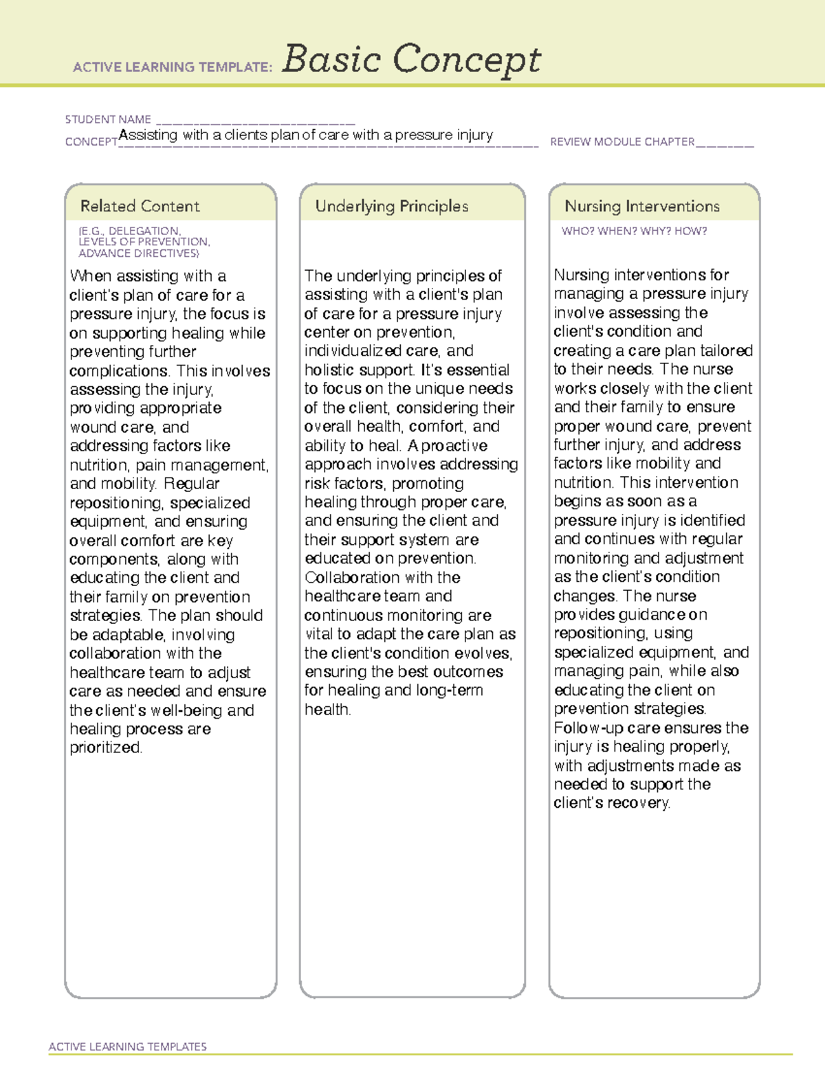 Assisting with a clients plan of care with a pressure injury - NUR 320 ...