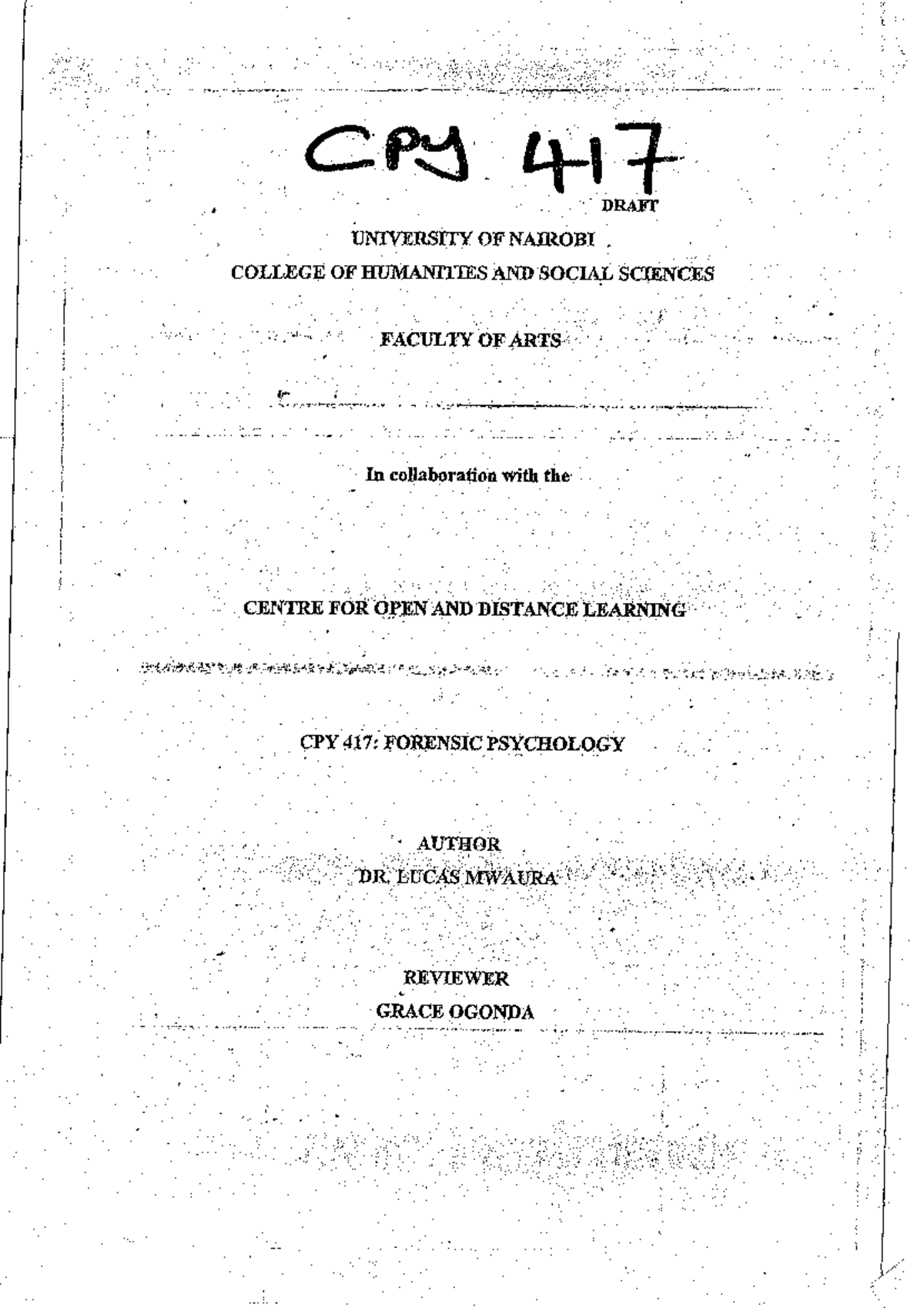 Cpy 417 (2) Forensic psychology - Cpy 417 DRAFT UNIVERSITY OF NAIROBI ...