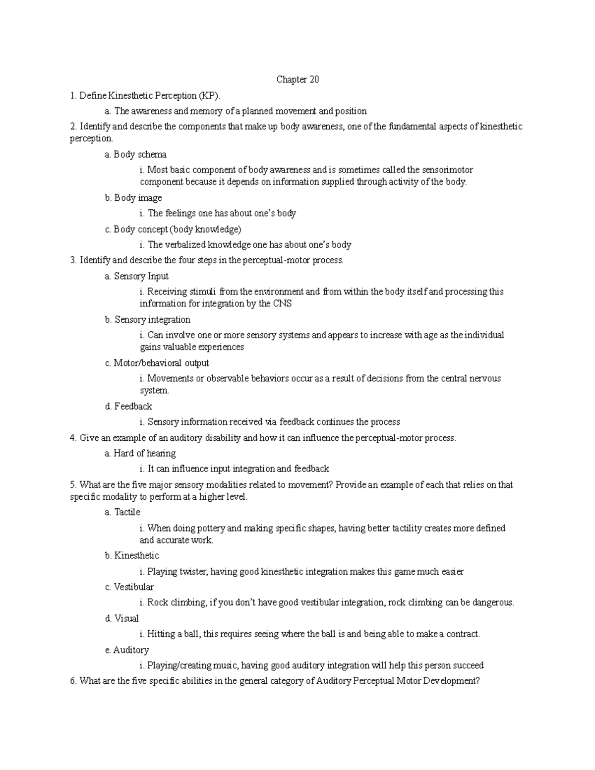Assign 16 - ch 20 - special pops - Chapter 20 Define Kinesthetic ...