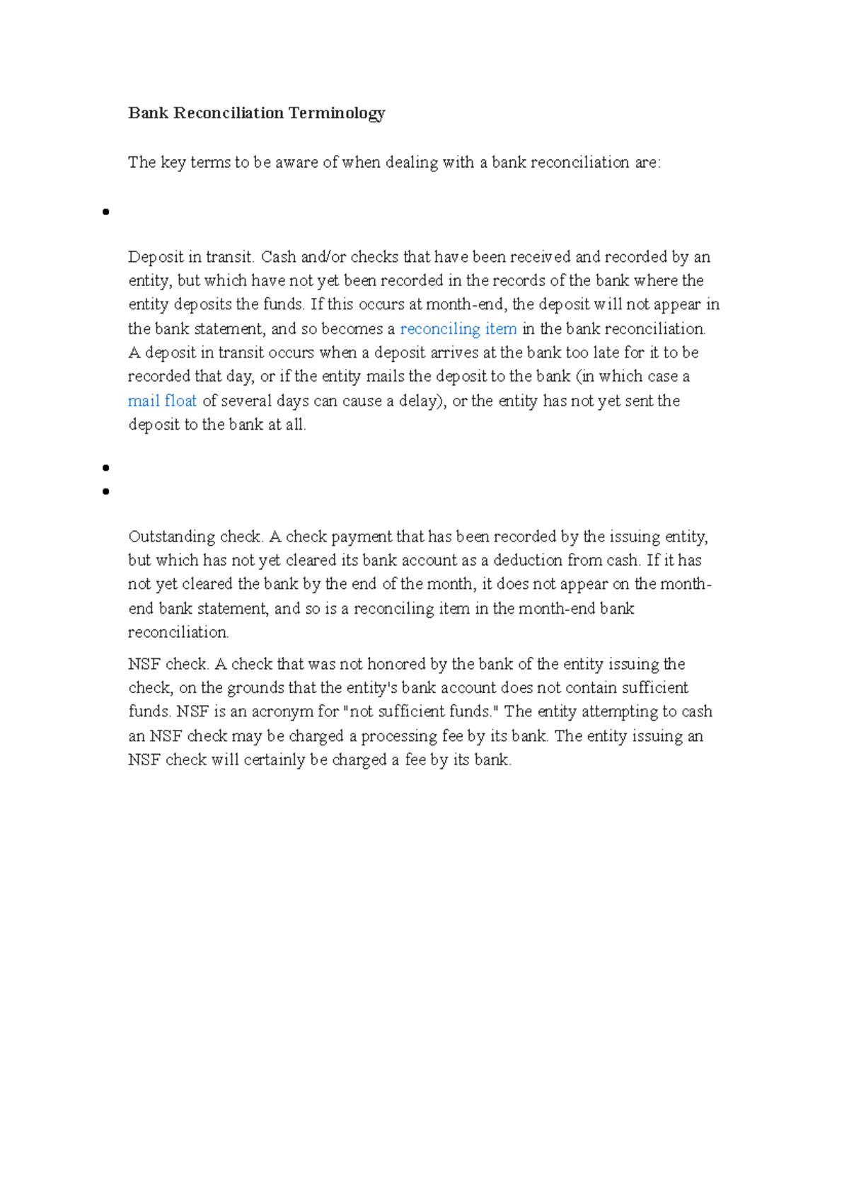 Terminology - It helps you in your studies - Bank Reconciliation ...
