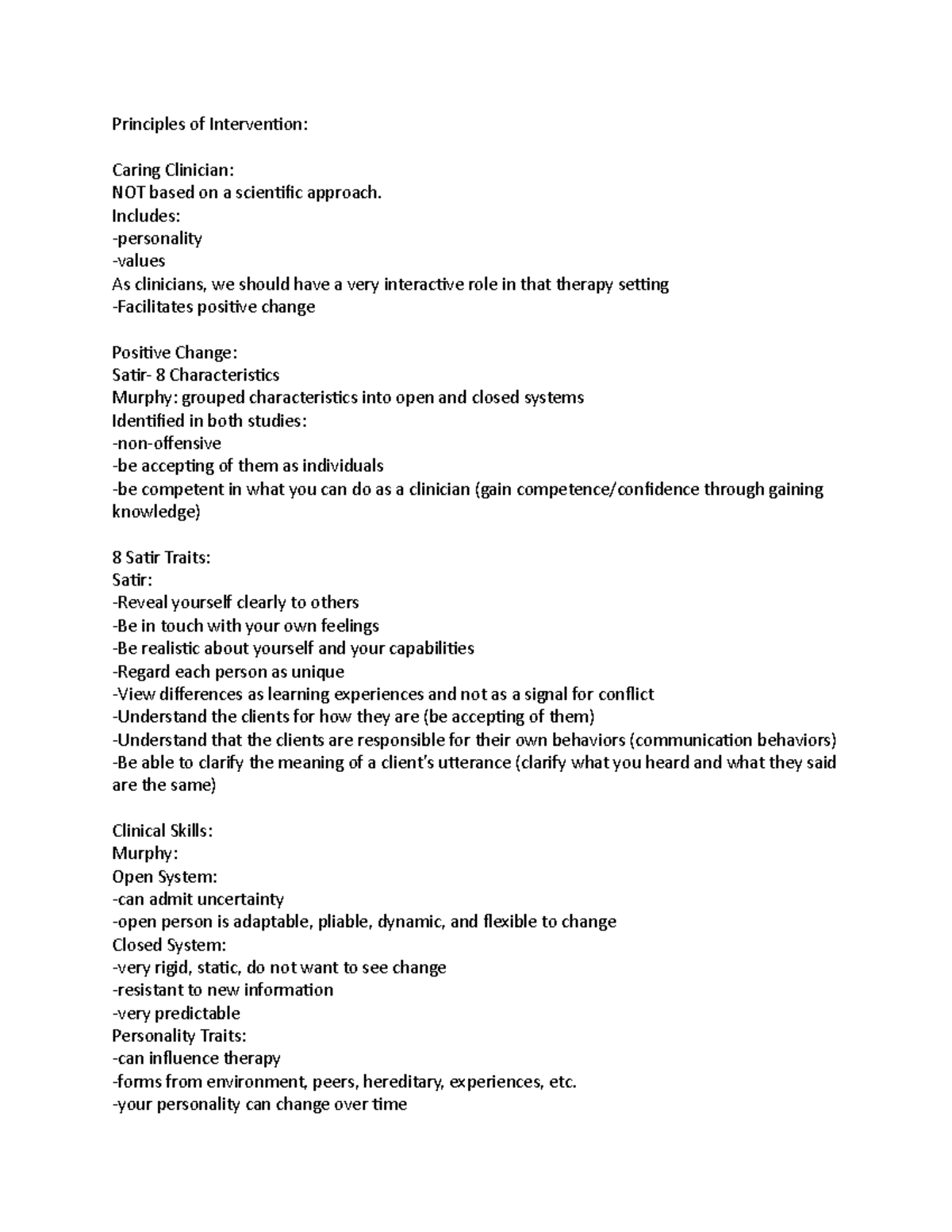 Principles of Intervention - Includes: As clinicians, we should have a ...